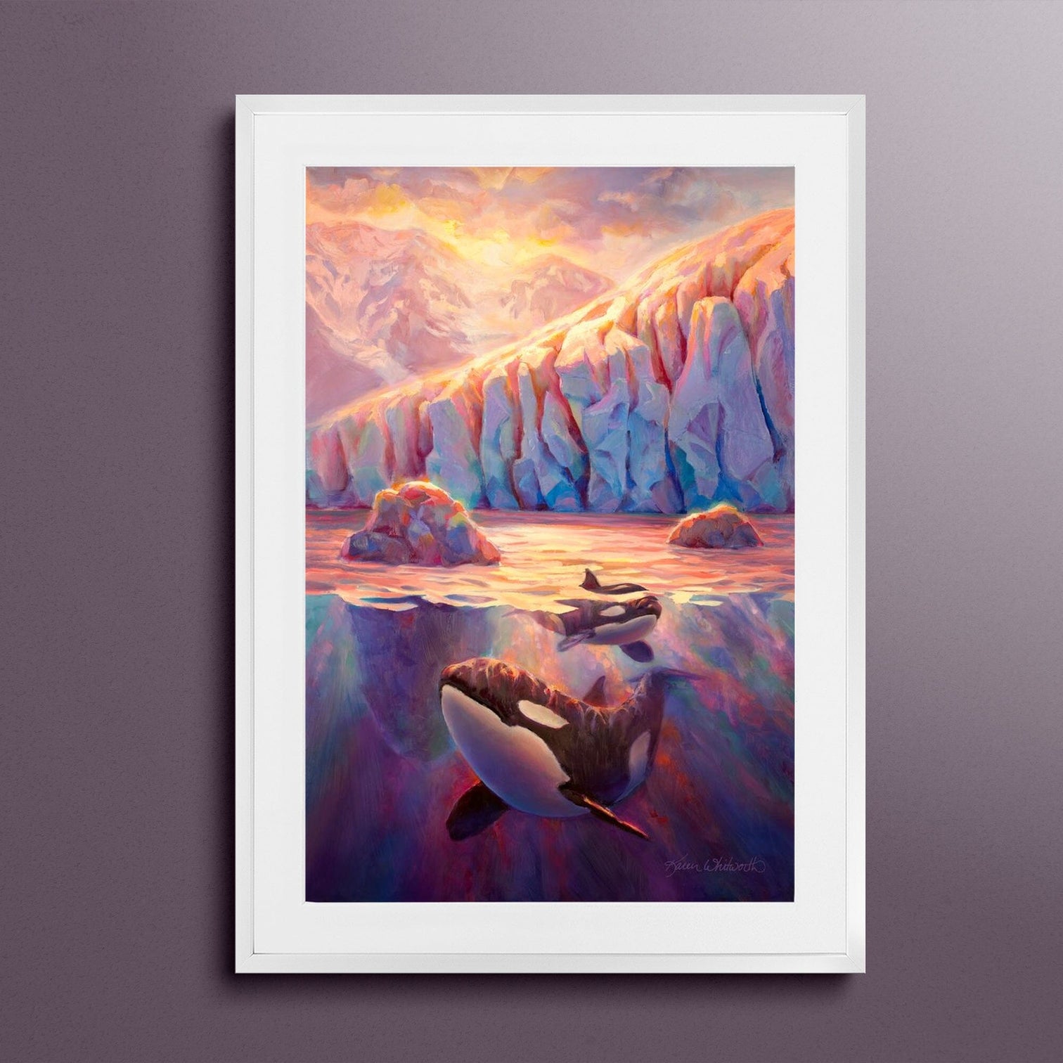 Beautiful Orca Art Print with Glacier Fjord Painting – Art of Karen ...