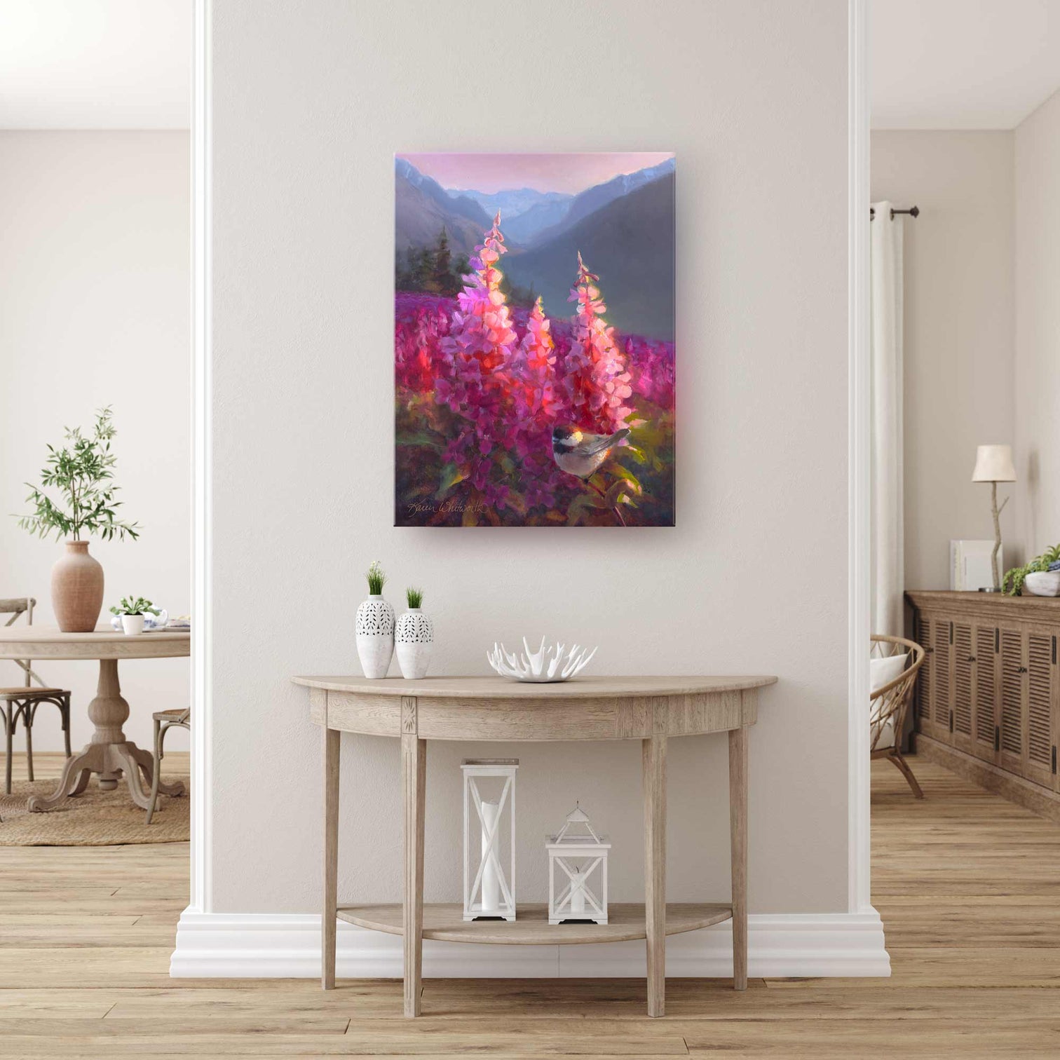 Beautiful Alaska Landscape Art With Mountains, Wildflowers, & Birds ...