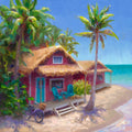 Tropical Beach Shack Wall Art Canvas - Hawaiian Landscape Painting ...