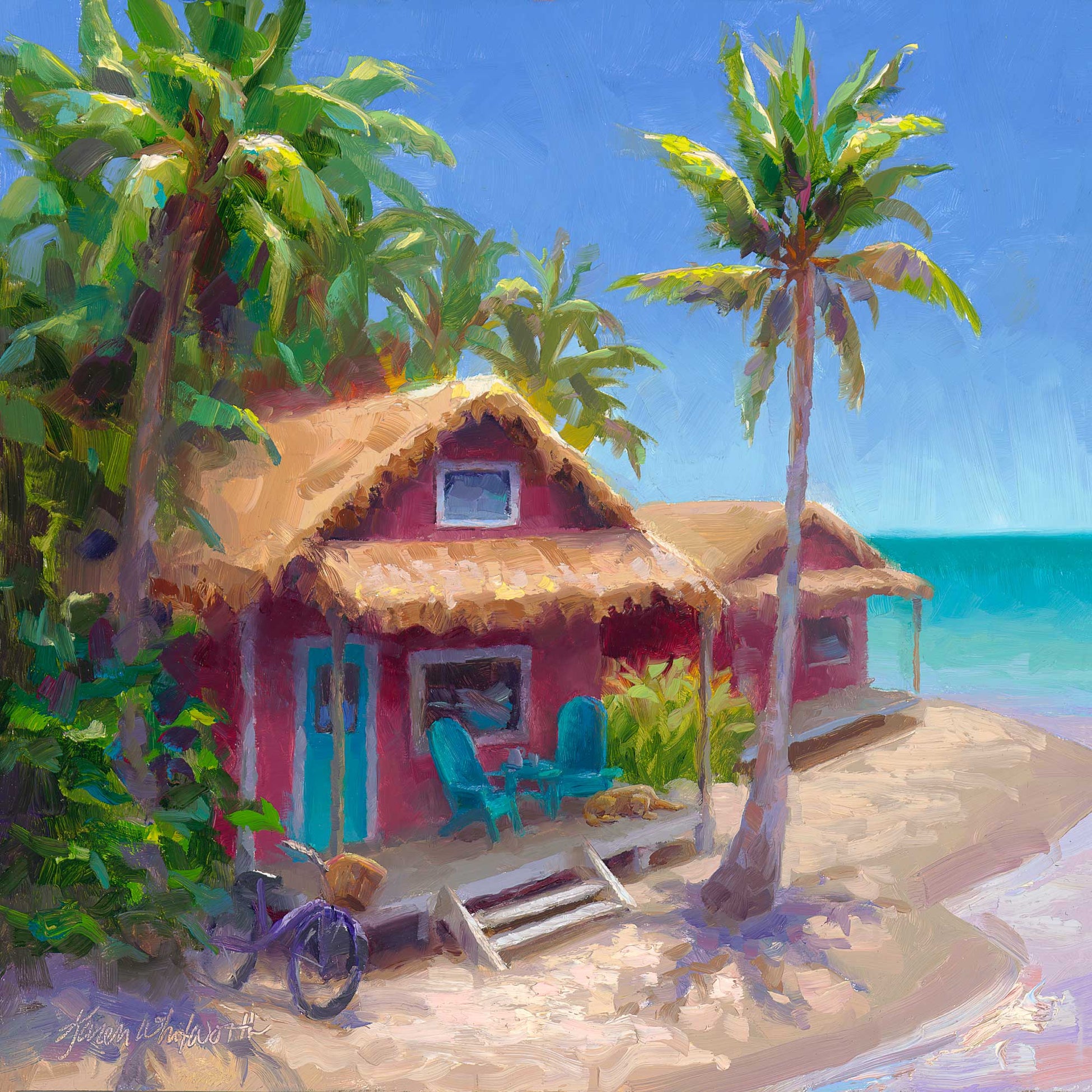 Tropical Beach Shack Wall Art Canvas - Hawaiian Landscape Painting ...